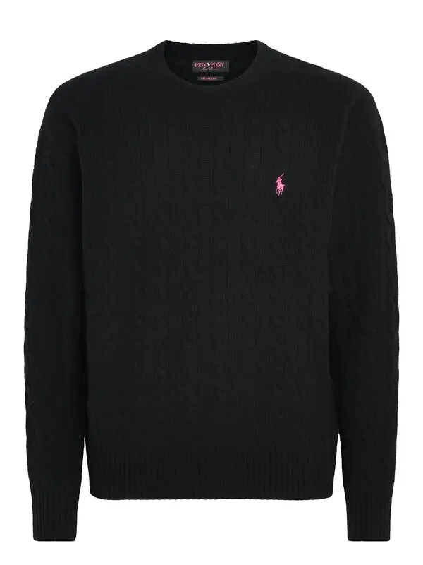 Polo Ralph Lauren Wool-cashmere Pink Pony Cable-knit Sweater - Black
