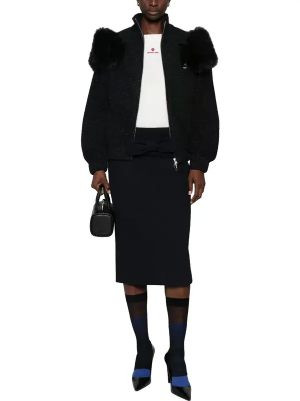 SHUSHU/TONG Faux-fur Trim Flecked Coat - Black