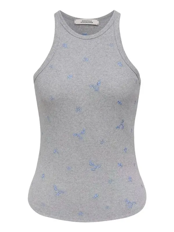 Dorothee Schumacher Floral-embroidered Ribbed Top - Grey