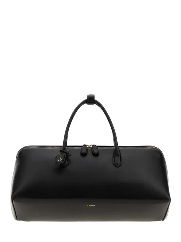 Alaïa Alaia Delta Medium Calfskin Leather Handbag With Logo Charm - Black