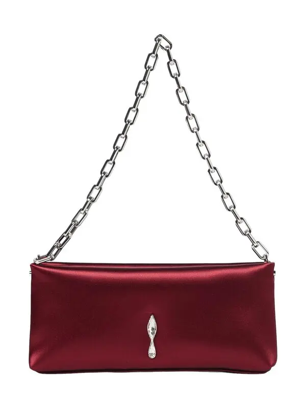 CHRISTIAN LOUBOUTIN Maykimay Satin Shoulder Bag With Rhinestone Logo And Metallic Handle - Red