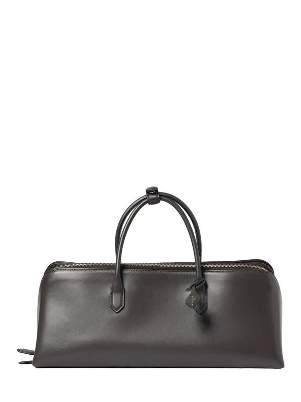 Alaïa Alaia Delta Medium Calfskin Leather Handbag With Logo Charm - Brown