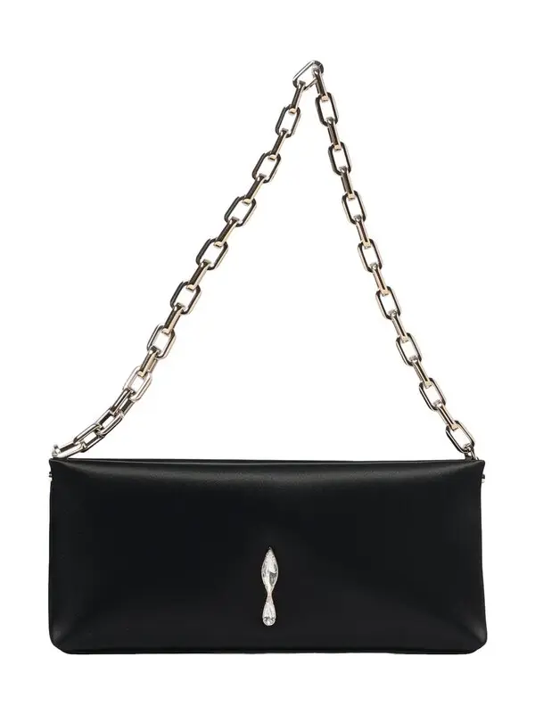 CHRISTIAN LOUBOUTIN Maykimay Satin Shoulder Bag With Rhinestone Logo And Metallic Handle - Black