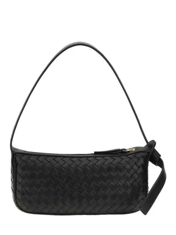 Bottega Veneta Nodo Mini Shoulder Bag In Woven Lambskin - Black