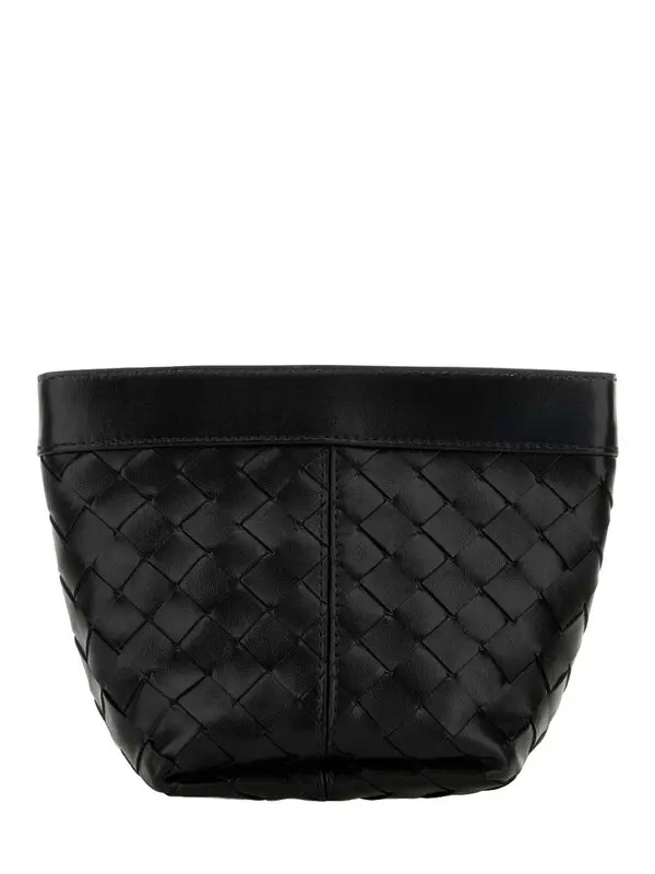 Bottega Veneta Flap Intrecciato Calfskin Mini Bag With Zip Closure - Black
