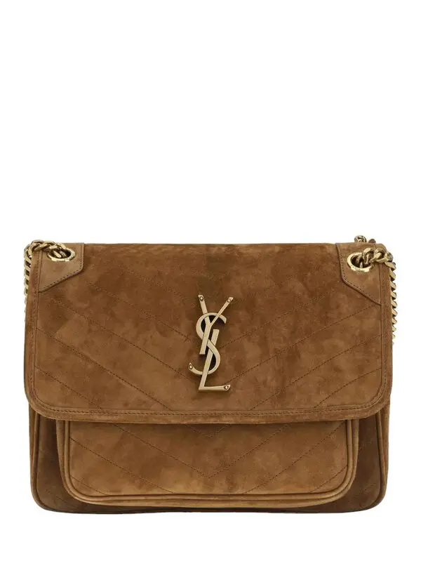Saint Laurent Medium Niki Suede Shoulder Bag With Chevron Pattern - Orange