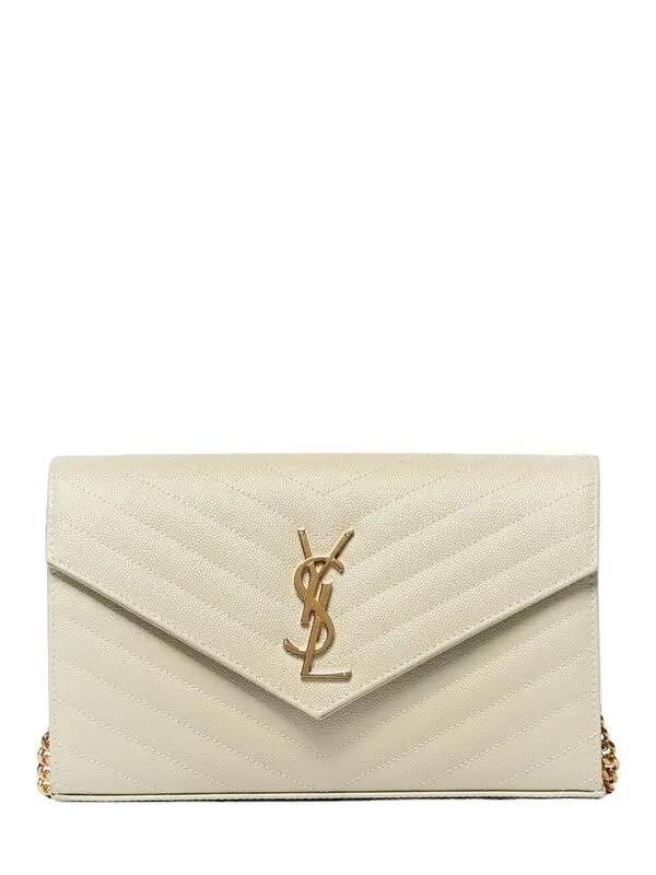 Saint Laurent Cassandre Bag In Chevron Quilted Grain De Poudre - Cream