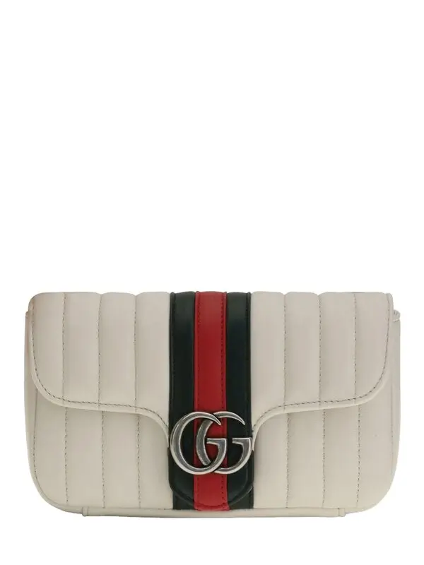 Gucci Gg Marmont Nappa Leather Mini Shoulder Bag With Web Stripe - White