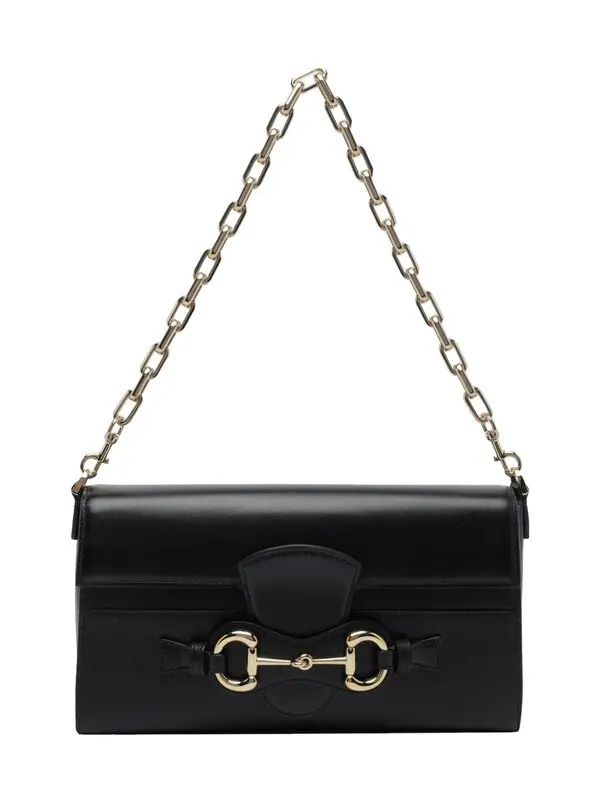 Gucci Horsebit Ristretto Smooth Leather Shoulder Bag With Metal Mesh Handle - Black