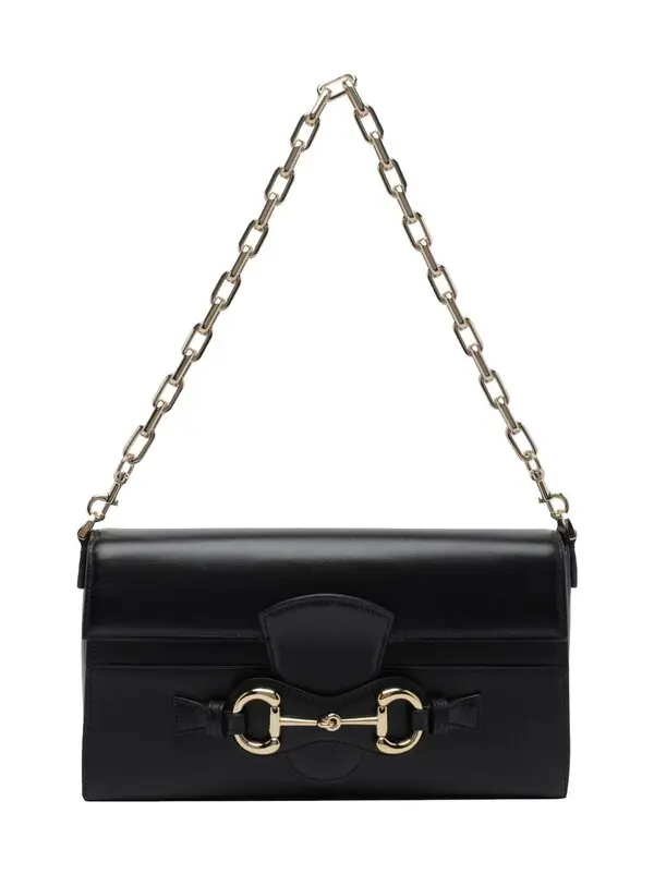 Gucci Horsebit Ristretto Smooth Leather Shoulder Bag With Metal Mesh Handle - Black