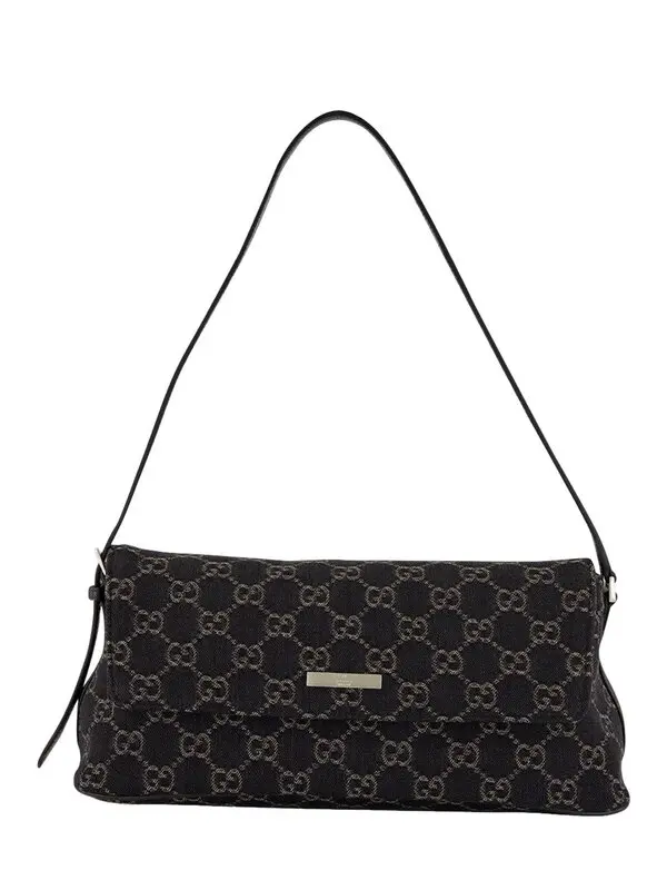 Gucci Madison Denim Shoulder Bag With Gg Monogram And Adjustable Handle - Black