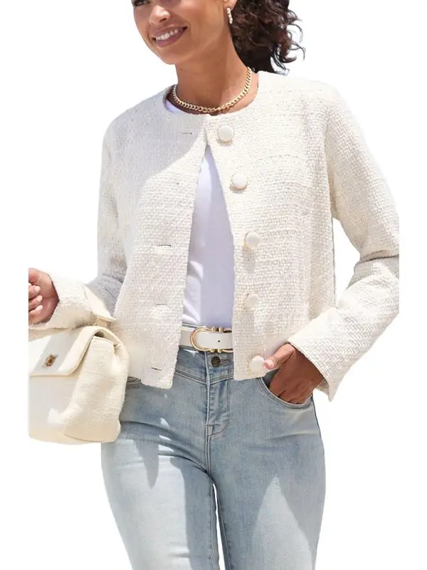 LASCANA Round Neckline Tweed Jacket - Ivory