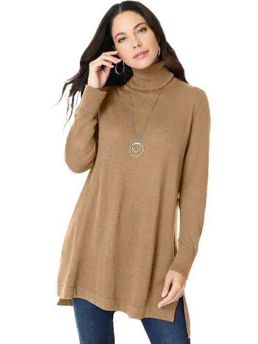 Roaman's Cashmore Turtleneck Sweater - Soft Camel