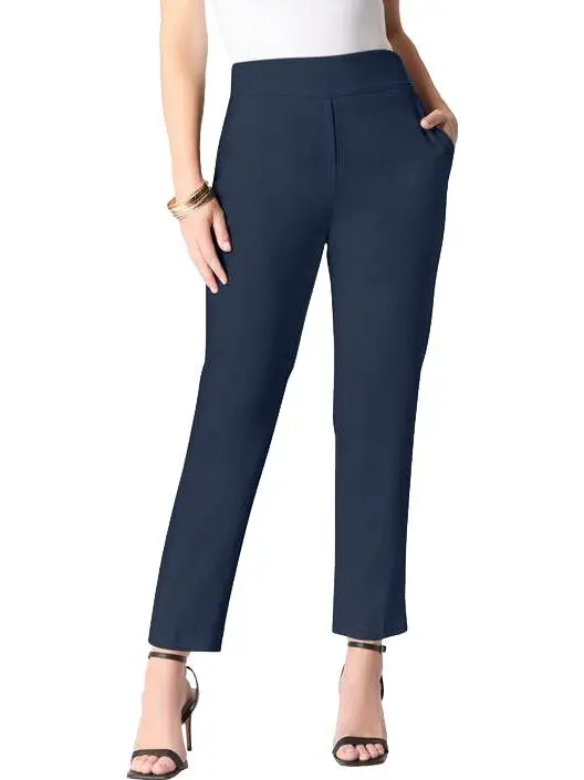 Roaman's Bi Stretch Straight Leg Pull On Ankle Pant - Navy