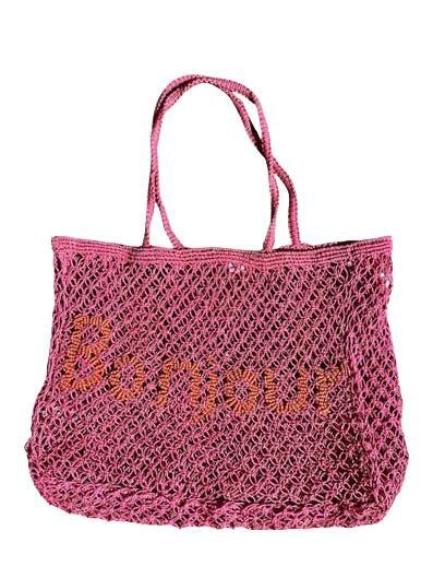 MER ST. BARTH St Jean Jute Beach Tote "bonjour - Pink
