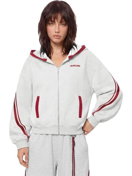AELFRIC EDEN Boxy Contrast Zip Up Hoodie - Grey