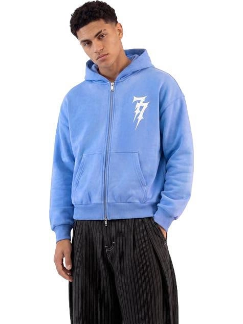 AELFRIC EDEN Boxy Washed Zip Up Hoodie - Blue