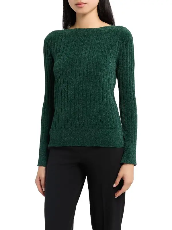 Anne Klein Chenille Rib Bateau Neck Sweater - Pine Forest