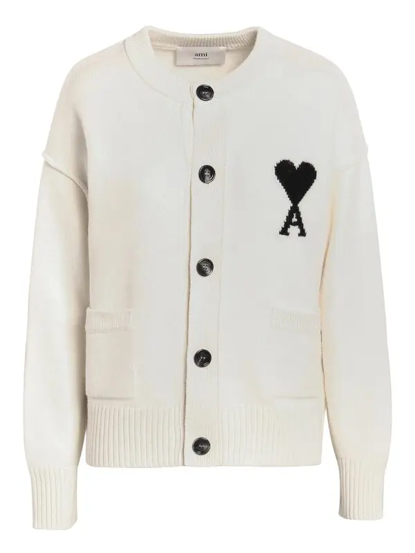 AMI Paris Wool Cardigan De Coeur - White