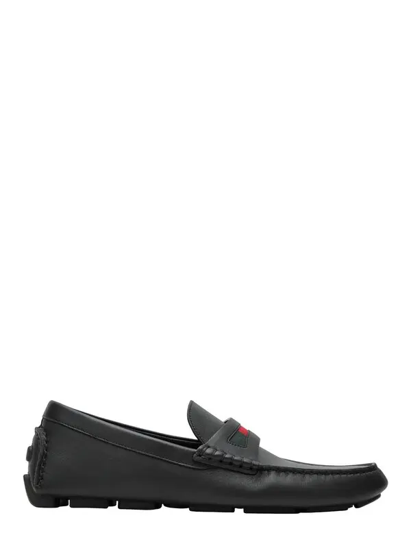 Gucci Driver Loafer In Leather With Web - Black