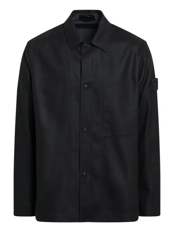 Stone Island Navy Shirt Jacket In Wool Blend - Blue