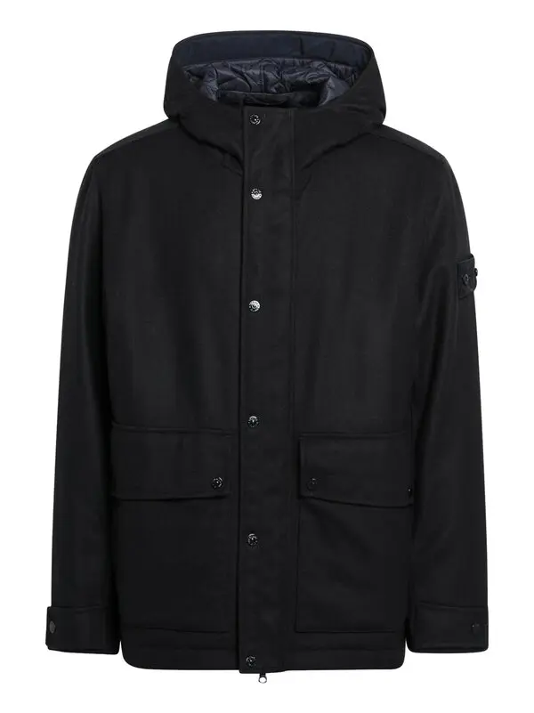 Stone Island Navy Hooded Jacket In Wool Blend - Blue