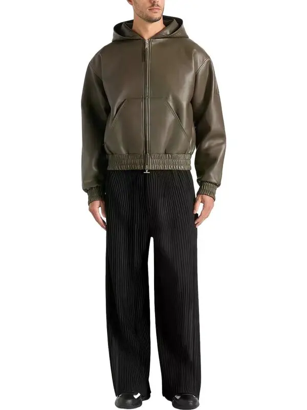 Manière De Voir Jude Leather Zip-through Hooded Jacket Olive - Brown