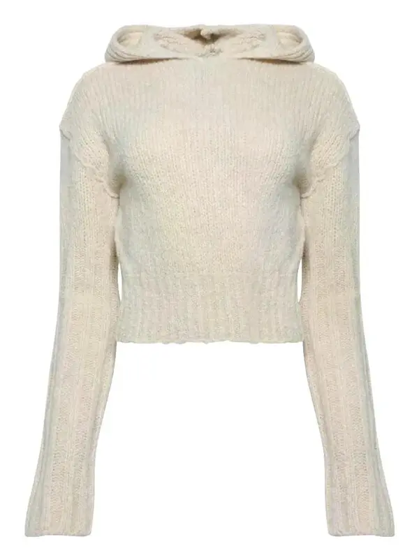 Rick Owens Cropped Chunky-knit Hooded Jumper - Neutrals
