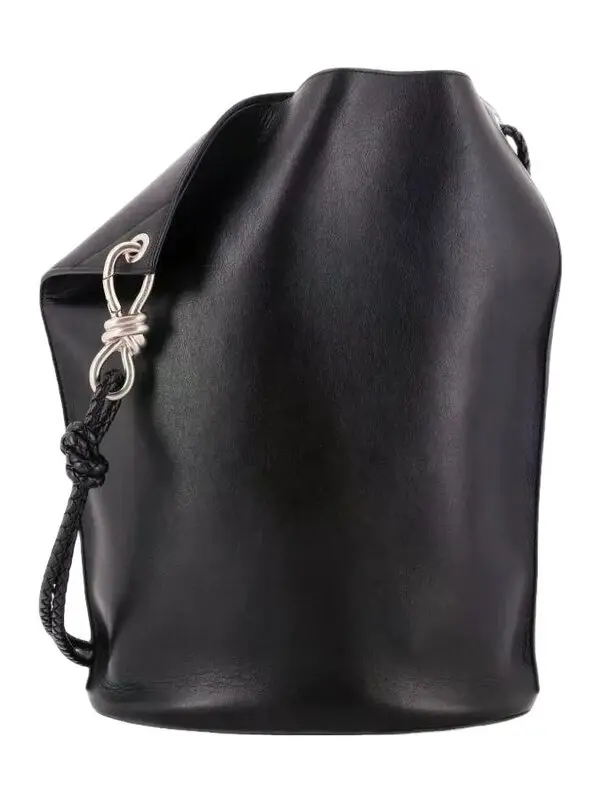 Bottega Veneta Knot Shoulder Bag Leather Medium Bucket Bag - Black