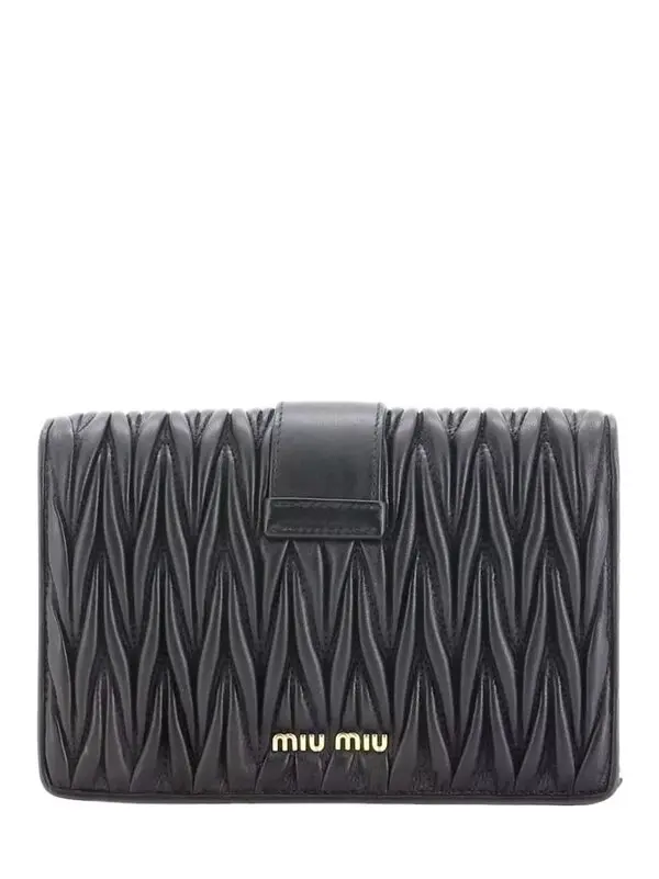 Miu Miu Crystal Buckle Flap Crossbody Bag Matelasse Leather Small Shoulder Bag - Black