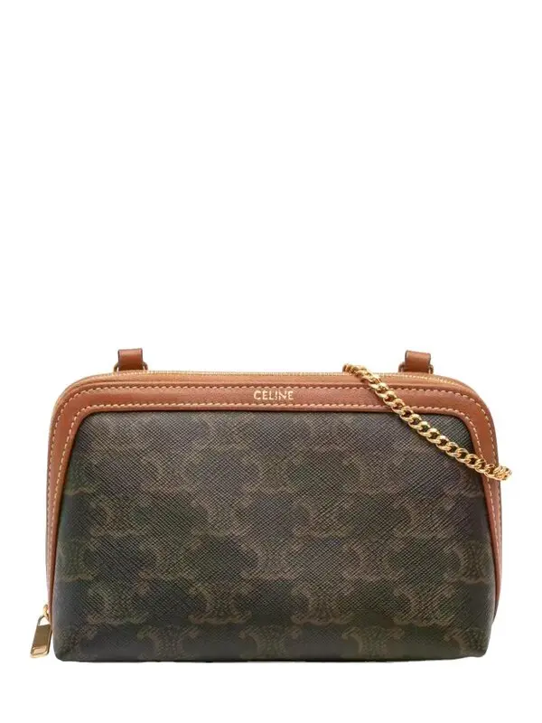 Celine 2023 Triomphe Coated Canvas Clutch On Chain Crossbody Bag - Brown