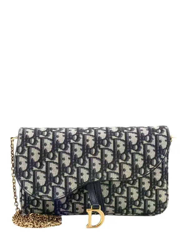 Dior Saddle Chain Wallet Oblique Canvas Crossbody Bag - Blue