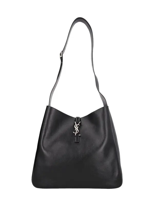 Saint Laurent Le 5 À 7 Maxi Hobo Bag In Textured Leather - Black