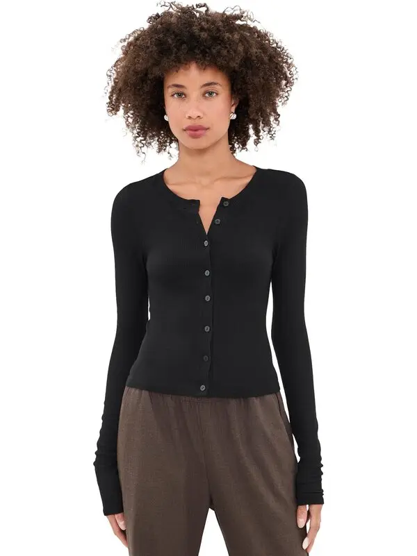 Enza Costa Rib Essential Cardigan - Black