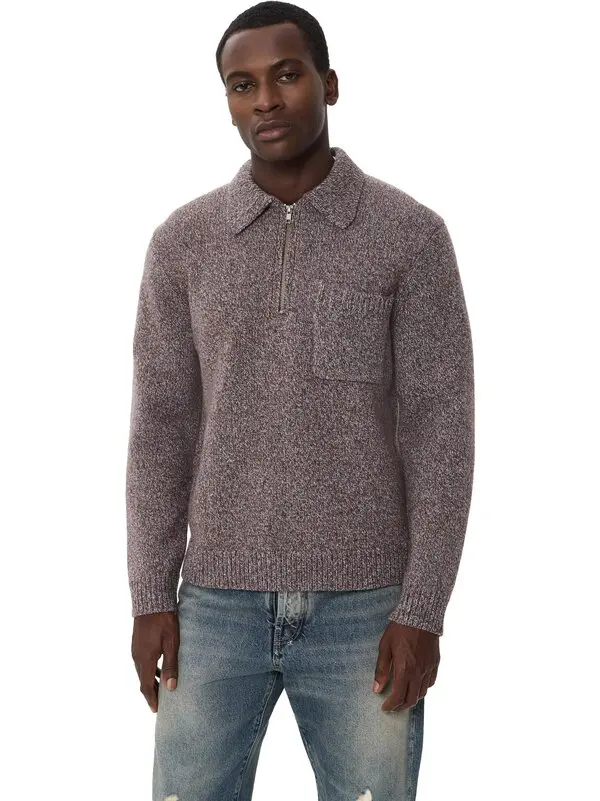 WAX LONDON Alpha Zip Polo Sweater - Brown/grey