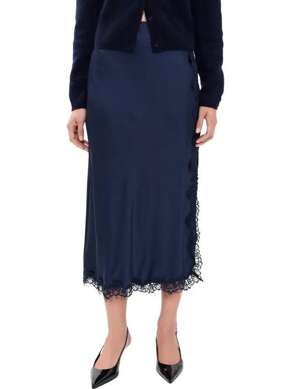 Alice + Olivia Maeve Midi Slip Skirt - Midnight Blue
