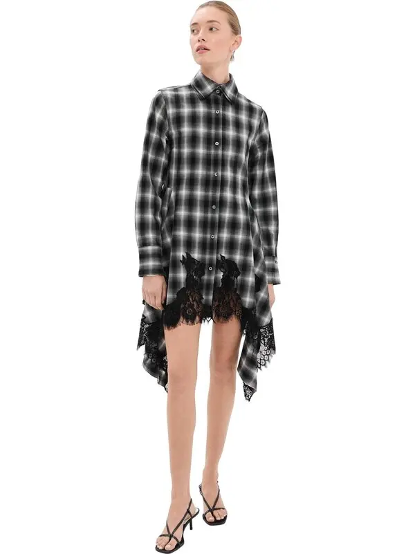 Monse Cascade Front Lace Hem Shirt Dress - Black Multi