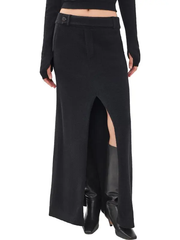 SEVEN WONDERS Magnolia Front Slit Knit Maxi Skirt - Black