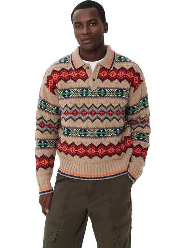 Polo Ralph Lauren Original Label Fairisle Polo Sweater - Tan Multi