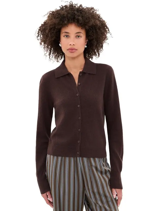 WHITE & WARREN Cashmere Collared Cardigan - Coffee Bean