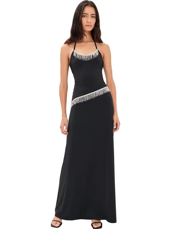 RUNAWAY THE LABEL Manon Halter Beaded Maxi Dress - Black