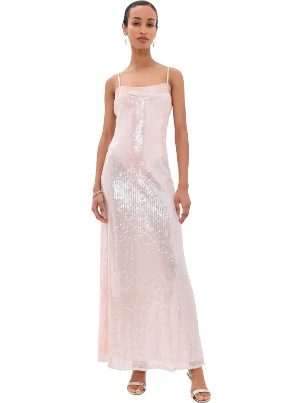RUNAWAY THE LABEL Illiana Sequin Bodysuit Maxi Dress - Rose