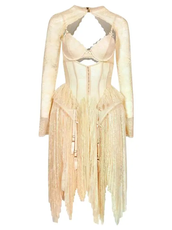 Zimmermann Valian Lace-panelled Corset-style Midi Dress - Neutrals