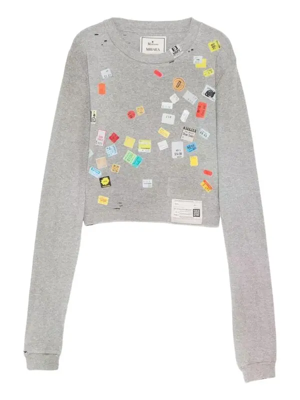Mihara Yasuhiro Sticker-print Long-sleeve T-shirt - Grey