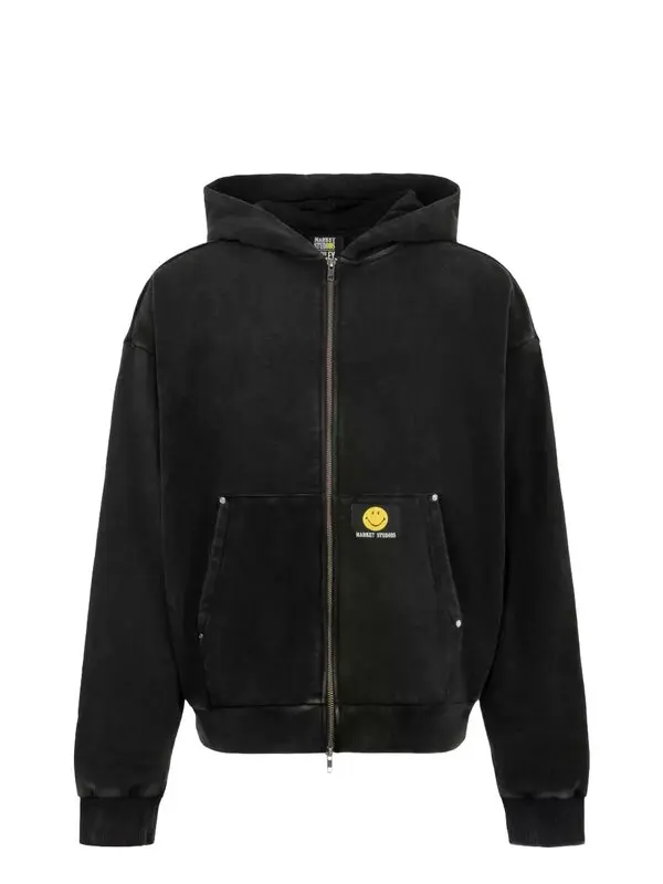 MARKET Smiley Embroidered Zip-up Hoodie - Black