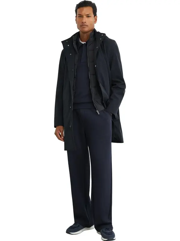 REISS Hilson Hybrid Gilet-insert Overcoat With Detachable Hood - Navy