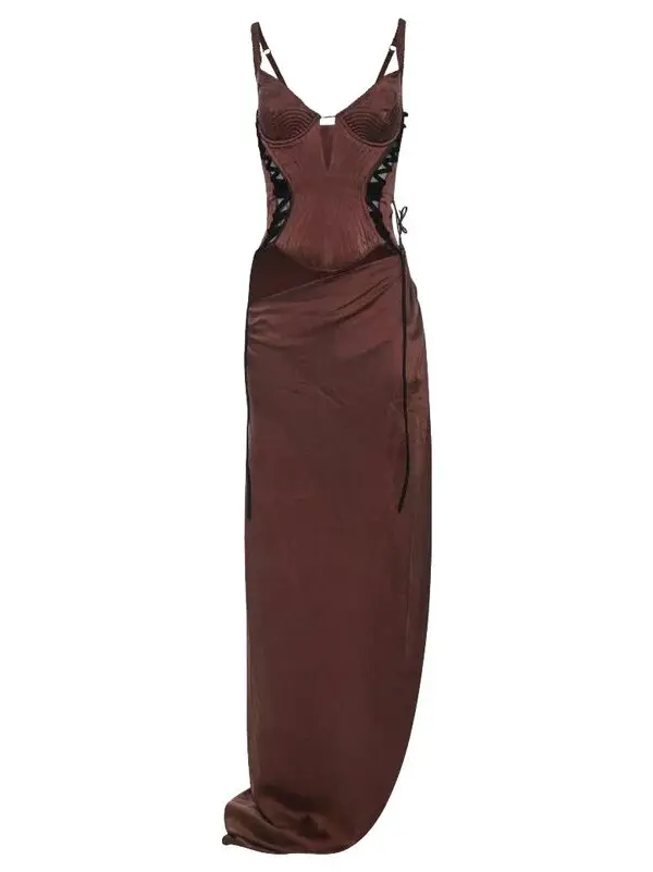 MARIA LUCIA HOHAN Malena Lace-up Corset Maxi Dress - Brown