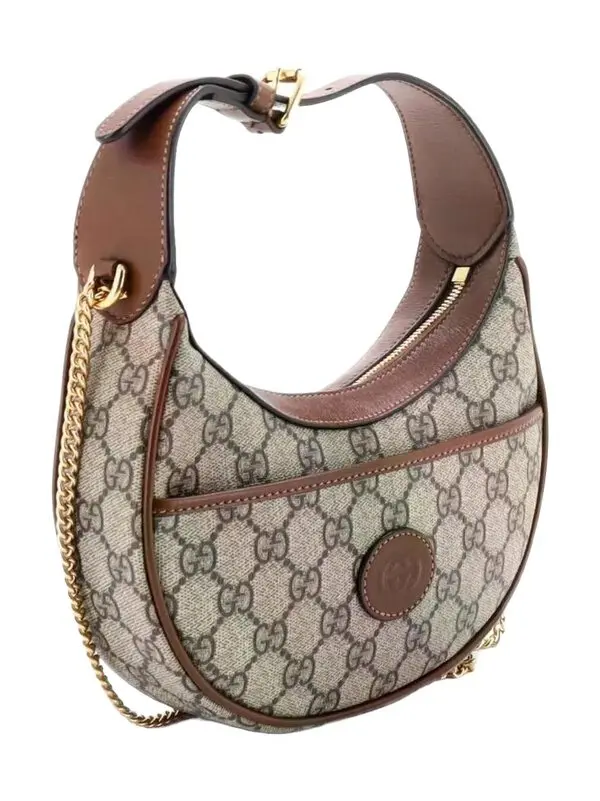 Gucci Interlocking G Patch Half Moon Gg Coated Canvas Mini Hobo Bag - Brown