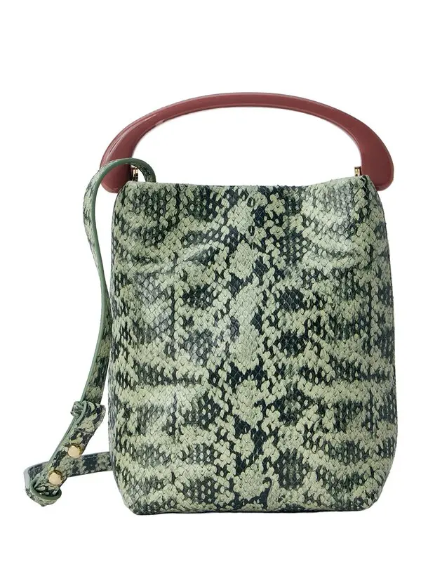 Dries Van Noten Snake-embossed Leather Top Handle Bag - Green