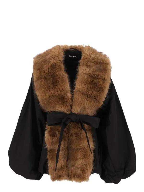 ROTATE BY BIRGER CHRISTENSEN Contrasting Faux Fur Collar Jacket - Black